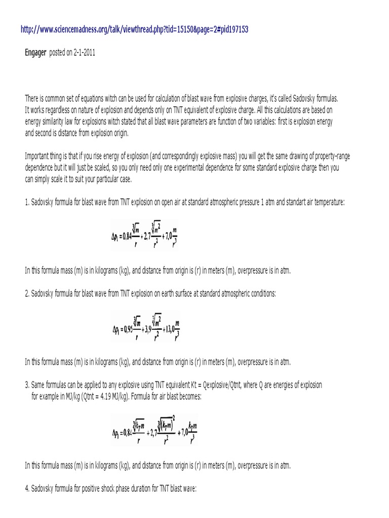 Sadovsky Formulas for Blast Wave Calculations | PDF | Explosion | Mass
