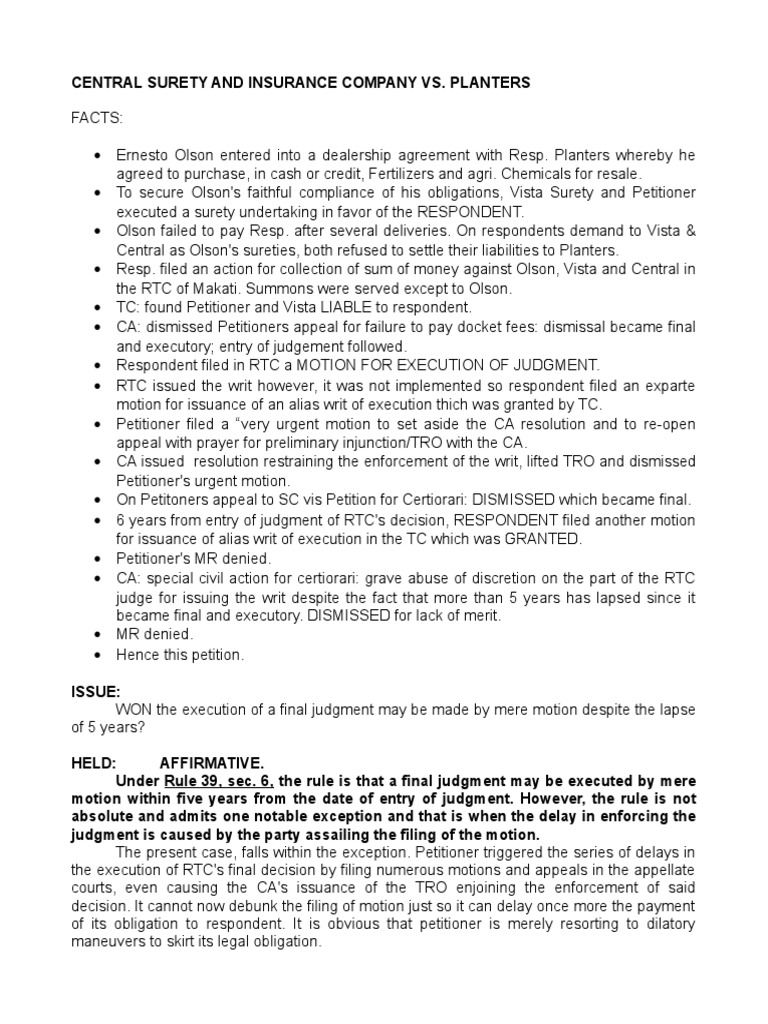 Central Surety Vs Planters | PDF | Judiciaries | Constitutional Law