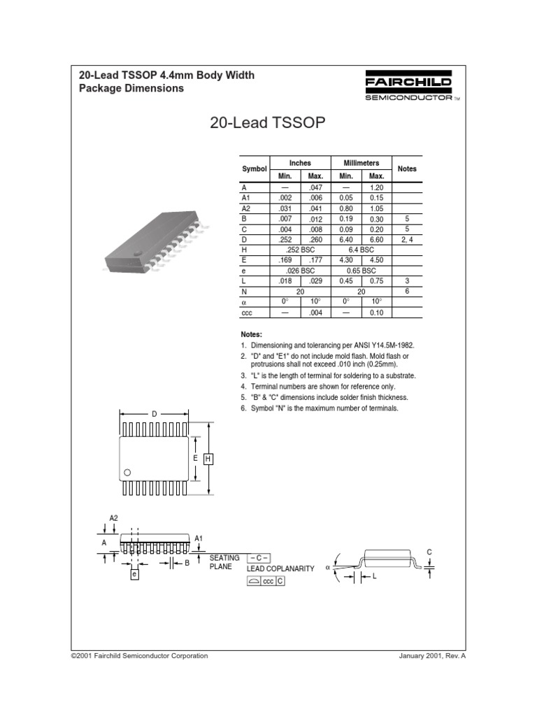 20-Lead TSSOP 4.4mm Body Width Package Dimensions | PDF