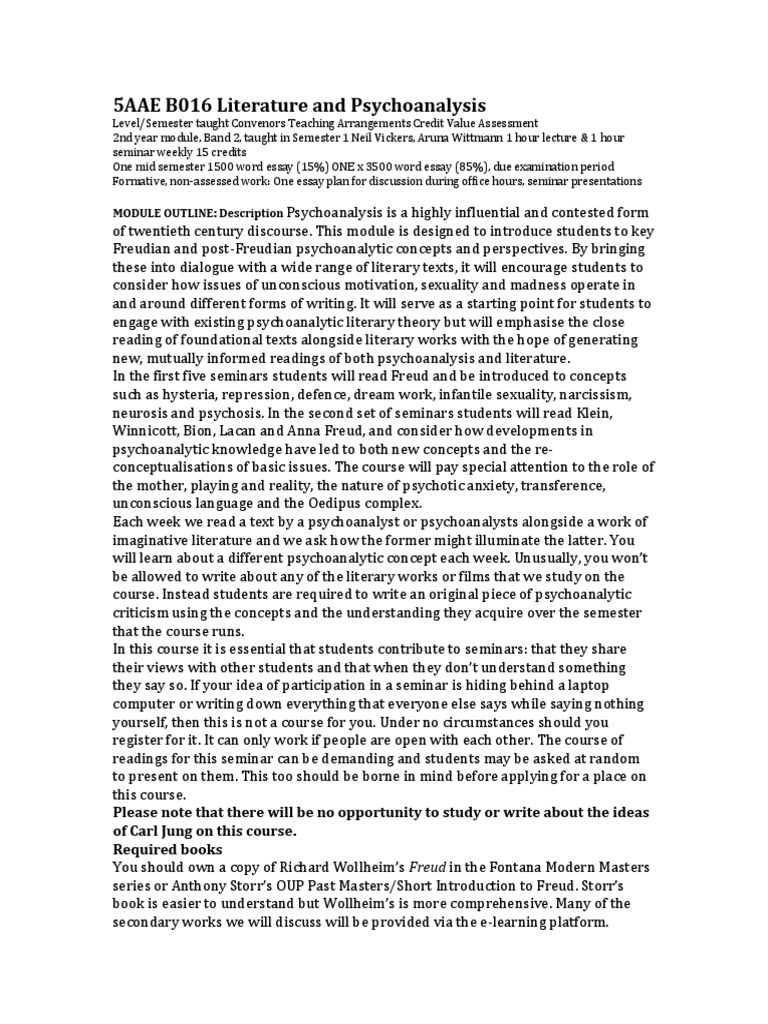 Psychoanalysis and Literature-Module | PDF | Psychoanalysis | Sigmund Freud