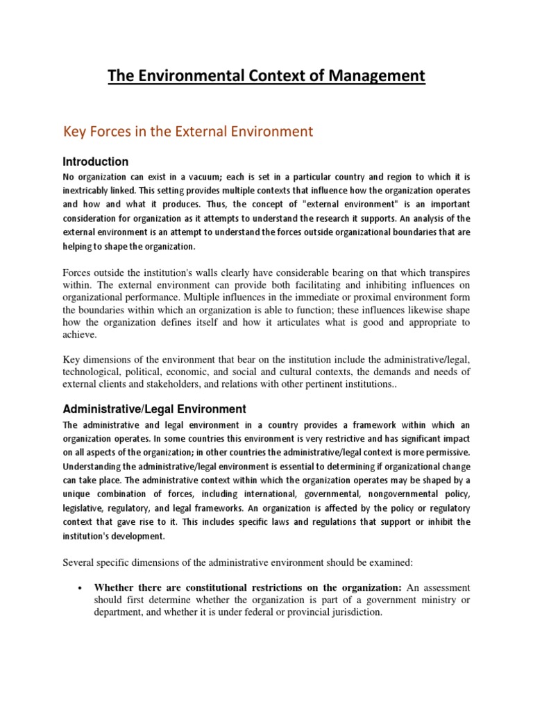 The Environmental Context of Management: Key Forces in The External ...