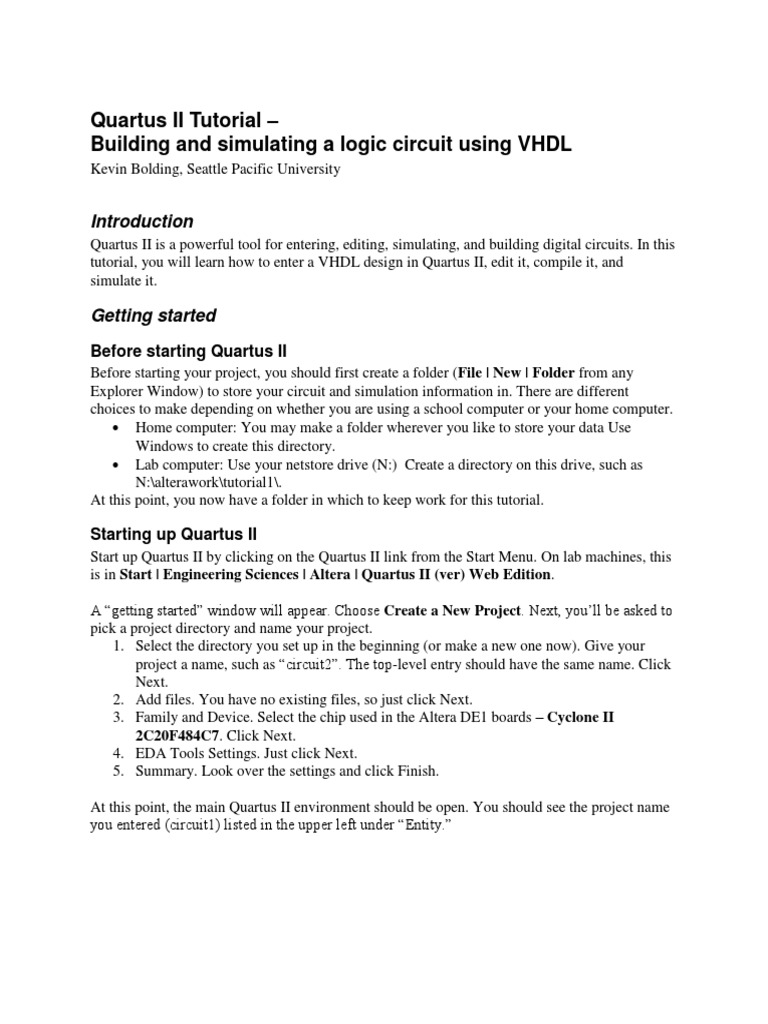 Quartus VHDL Tutorial | PDF | Vhdl | Directory (Computing)