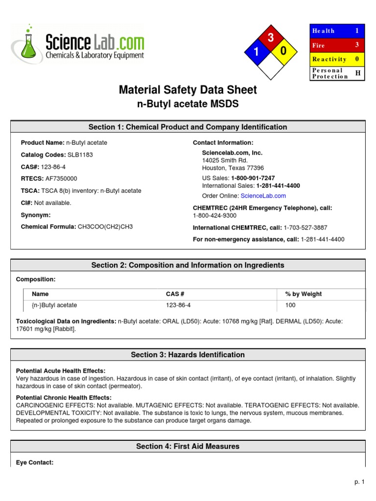 Msds Butyl Acetate