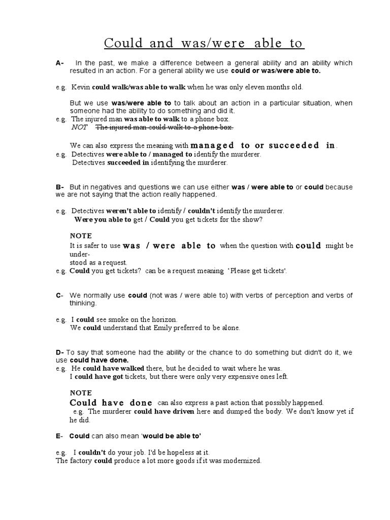 Understanding "Could" vs. "Was/Were Able" | PDF