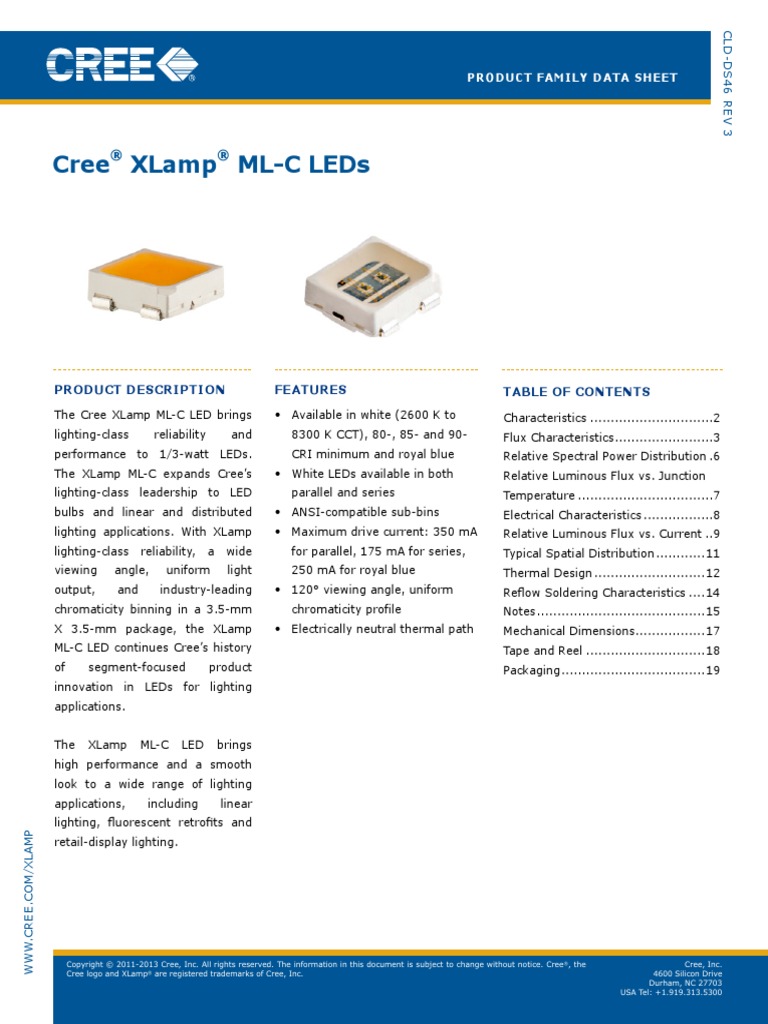 Cree Xlamp ML-C Leds: Product Description Features | PDF | Light ...