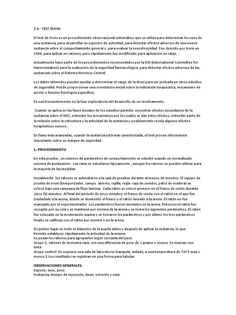 4.irwin Test | PDF | Farmacología | Sistema nervioso