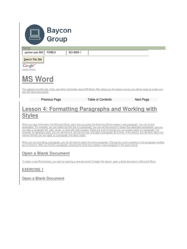 Formatting Paragraphs and Working With Styles | PDF | Microsoft Word ...