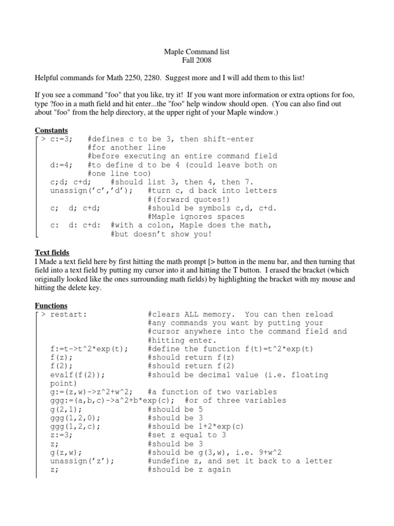 Commands In Maple Pdf Matrix Mathematics System Of Linear Equations 