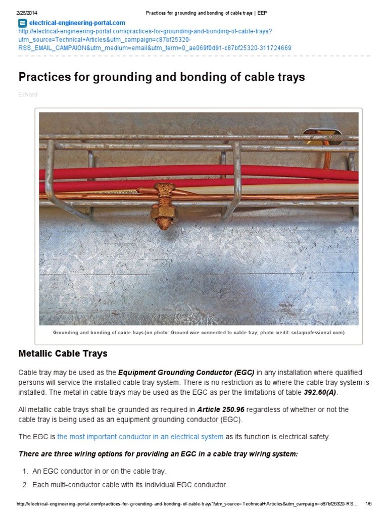 Practices For Grounding and Bonding of Cable Trays - EEP | PDF ...