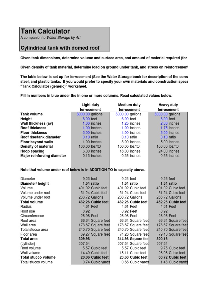 Tank Design Calculator | PDF | Volume | Gallon