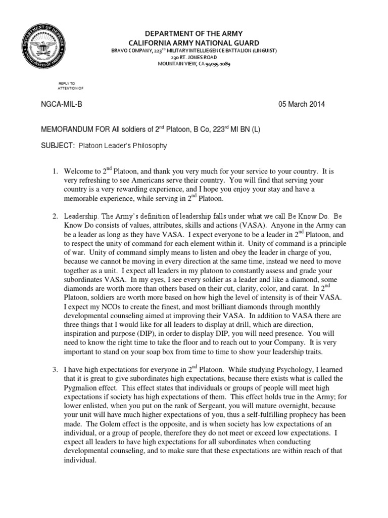 Platoon Leader Philosophy | PDF | Physical Fitness | Leadership