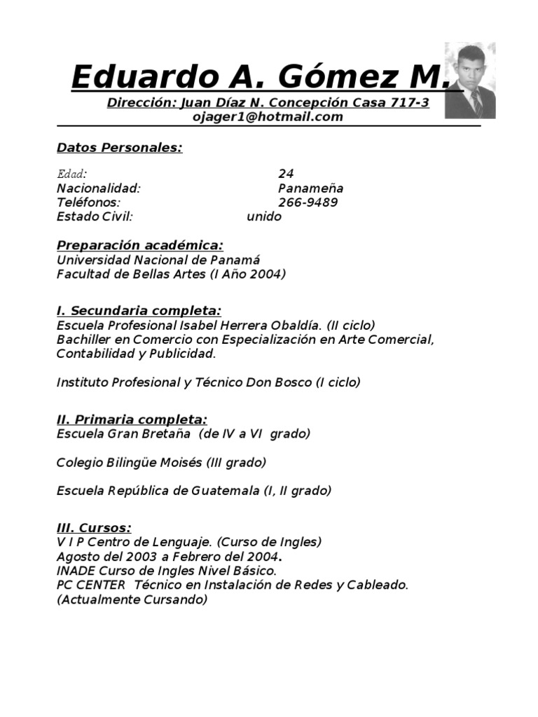 Curriculum Vitaem de Eduardo Gomez Panama | PDF | Soporte técnico ...