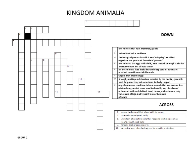 Kingdom Animalia Crossword Puzzle With Answers | PDF | Science ...
