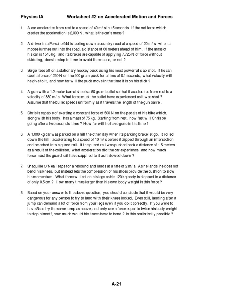 Worksheet #2 On Accelerated Motion and Forces | PDF | Acceleration | Force