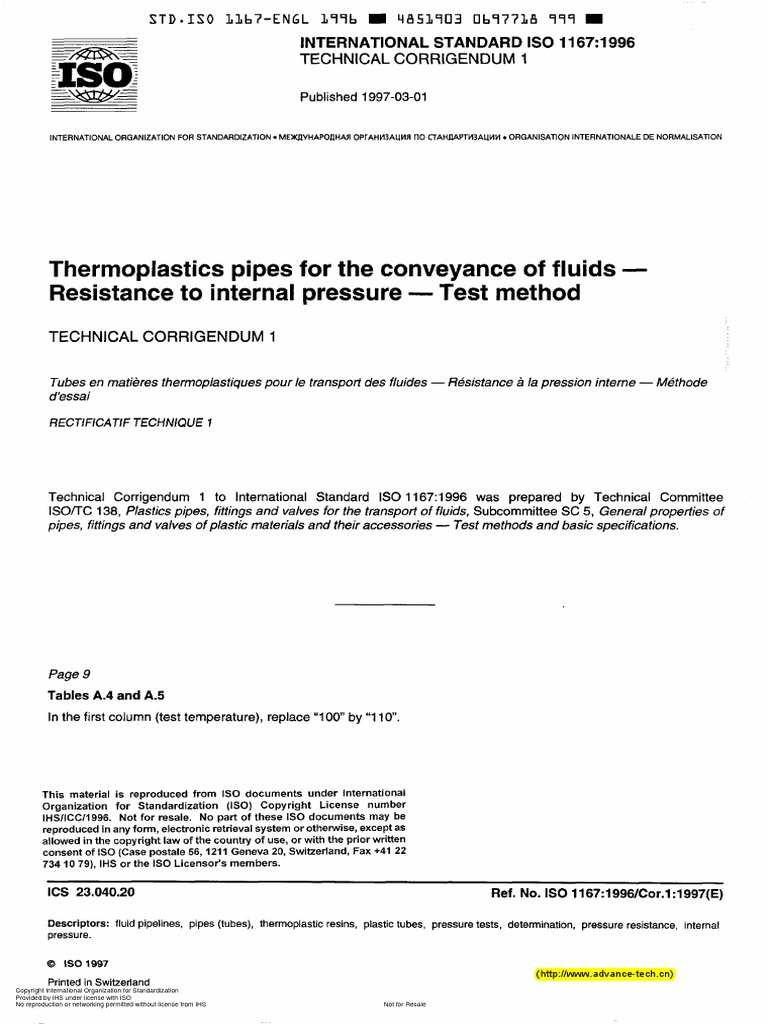 Iso 1167 | PDF | Calibration | Pipe (Fluid Conveyance)