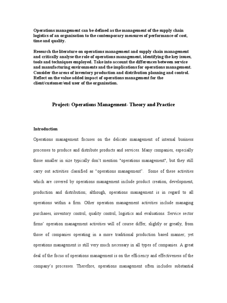 Project: Operations Management-Theory and Practice | PDF | Operations ...