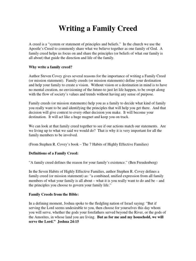 Writing a Family Creed to Strengthen Principles and Beliefs | PDF ...