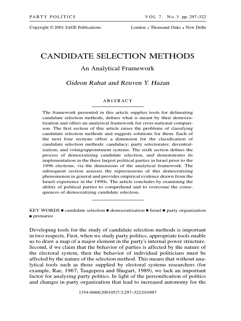 Rahat Hazan Candidate Selection Methods | PDF | Voting System | Primary ...