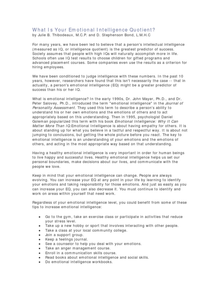 Understanding Emotional Intelligence | PDF | Emotional Intelligence ...