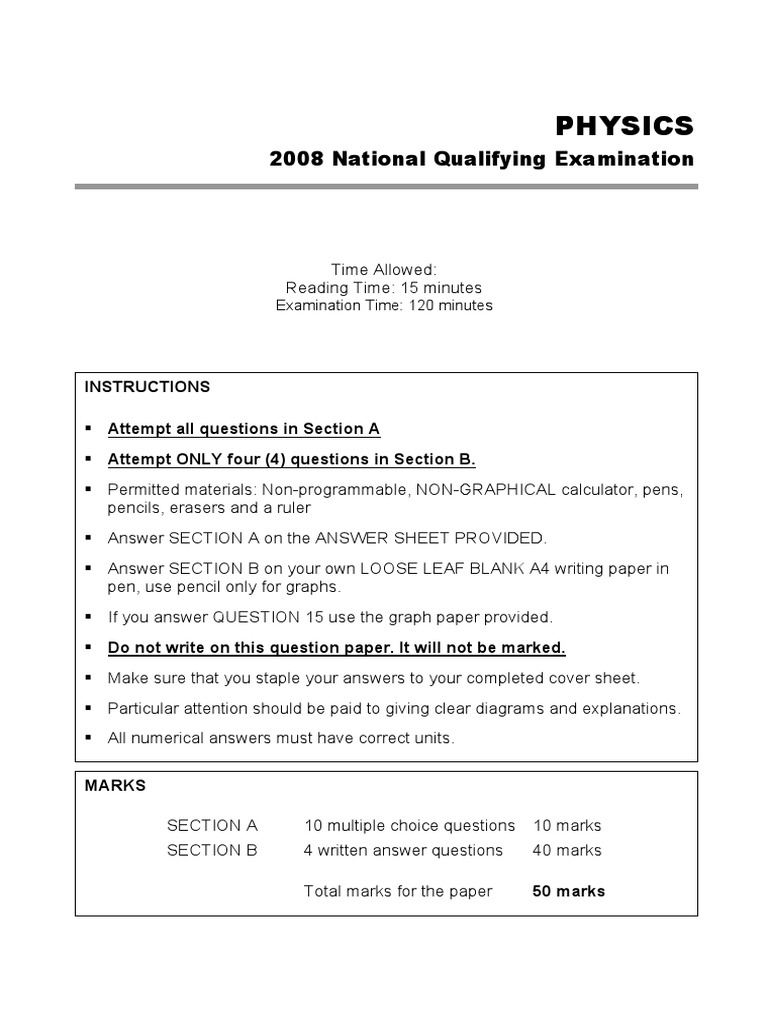 NQE 2008 Physics | PDF | Capacitor | Kilogram