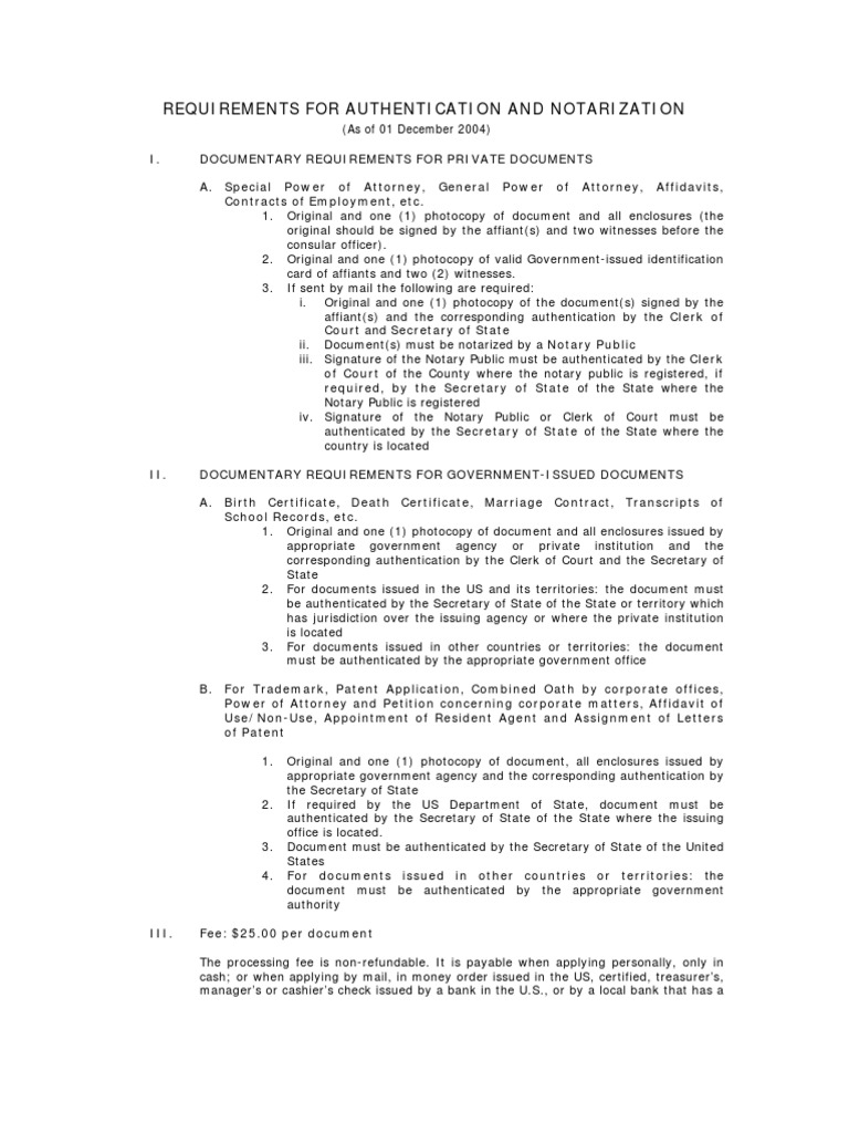 Requirements For Authentication and Notarization | PDF | Notary Public ...