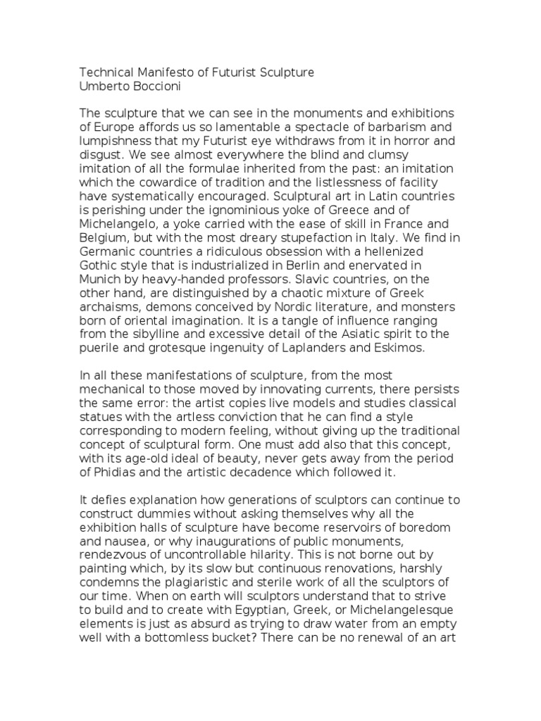 Technical Manifesto of Futurist Sculpture | PDF | Sculpture | Paintings