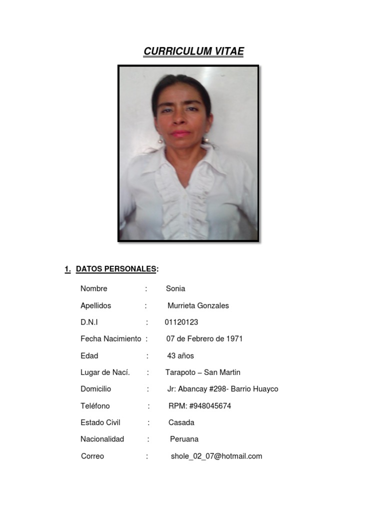 Curriculum Vitae Sonia | PDF | Tradiciones | Enseñando