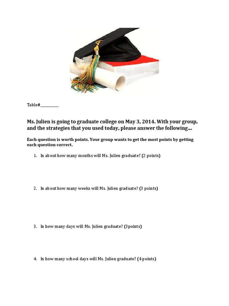 Ms. Julien's Graduation Date Calculations | PDF | Self-Improvement