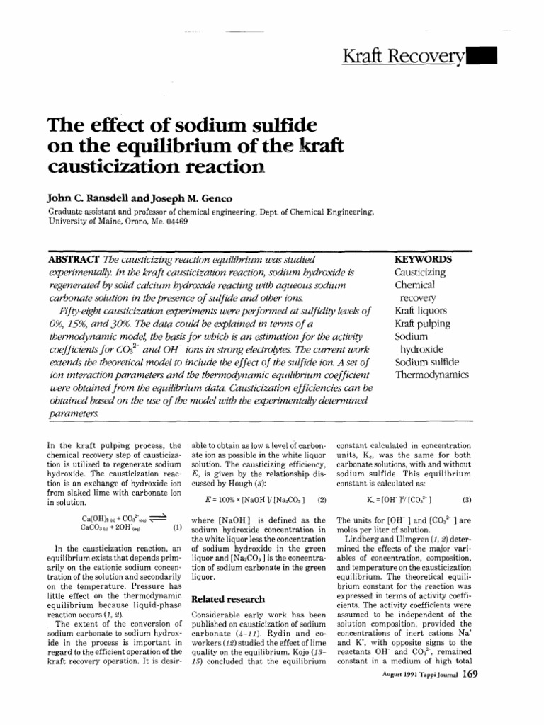 The Effect of Sodium Sulfide on the Equilibrium of the Causticization ...