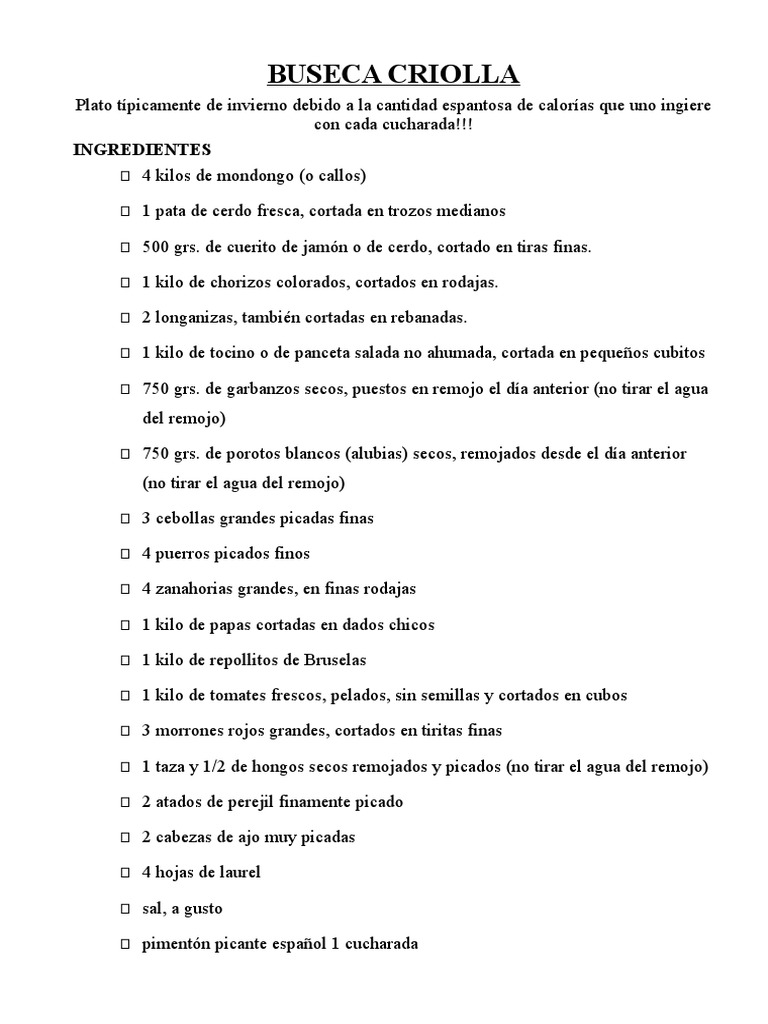 Buseca | PDF | Alimentos | Cocina