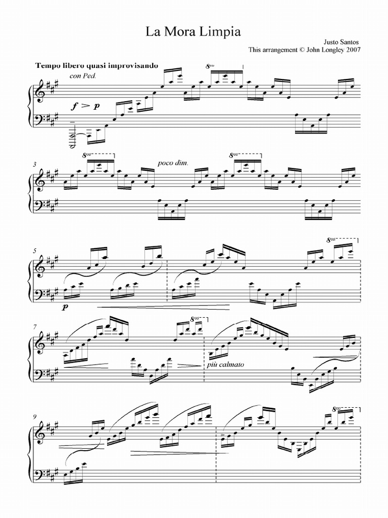 La Mora Limpia - Justo Santos Arranged For Solo Piano by John Longley PDF | PDF
