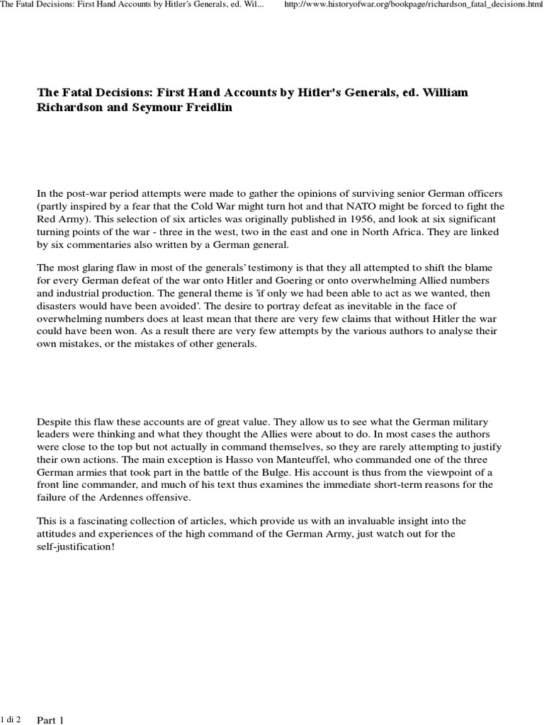 The Fatal Decisions: First Hand Accounts by Hitler's Generals | PDF ...