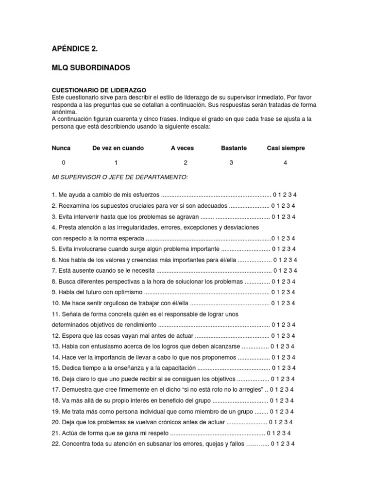 ApendiceB - PDF MLQ TEST | PDF | Toma de decisiones | Cuestionario