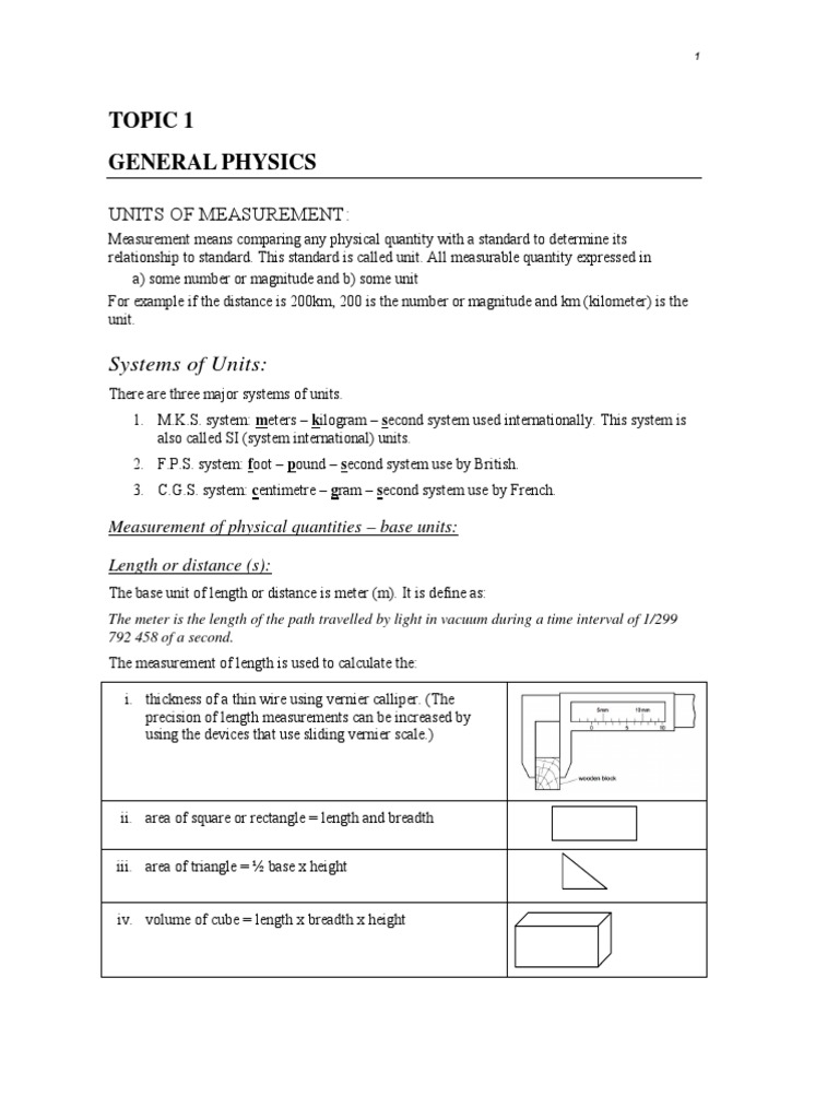 Topic 1 General Physics | PDF | Acceleration | Potential Energy