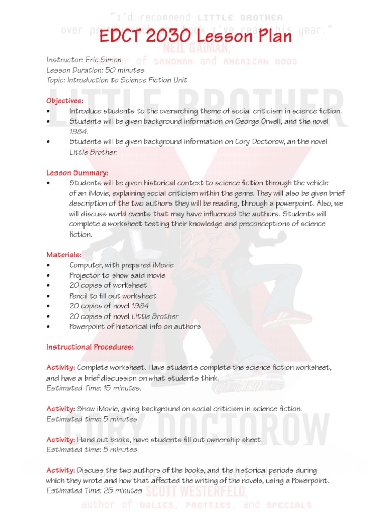 EDCT 2030 Lesson Plan: Instructor: Eric Simon Lesson Duration: 50 ...