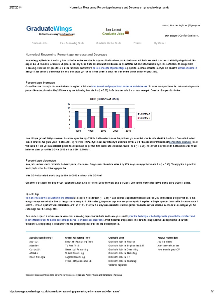 Numerical Reasoning Percentage Increase and Decrease - Graduatewings ...