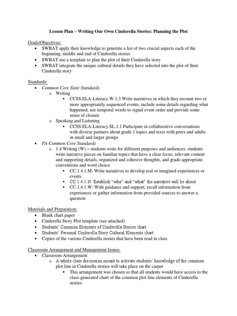Cinderella Story Writing Lesson Plan | PDF | Plot (Narrative) | Lesson Plan