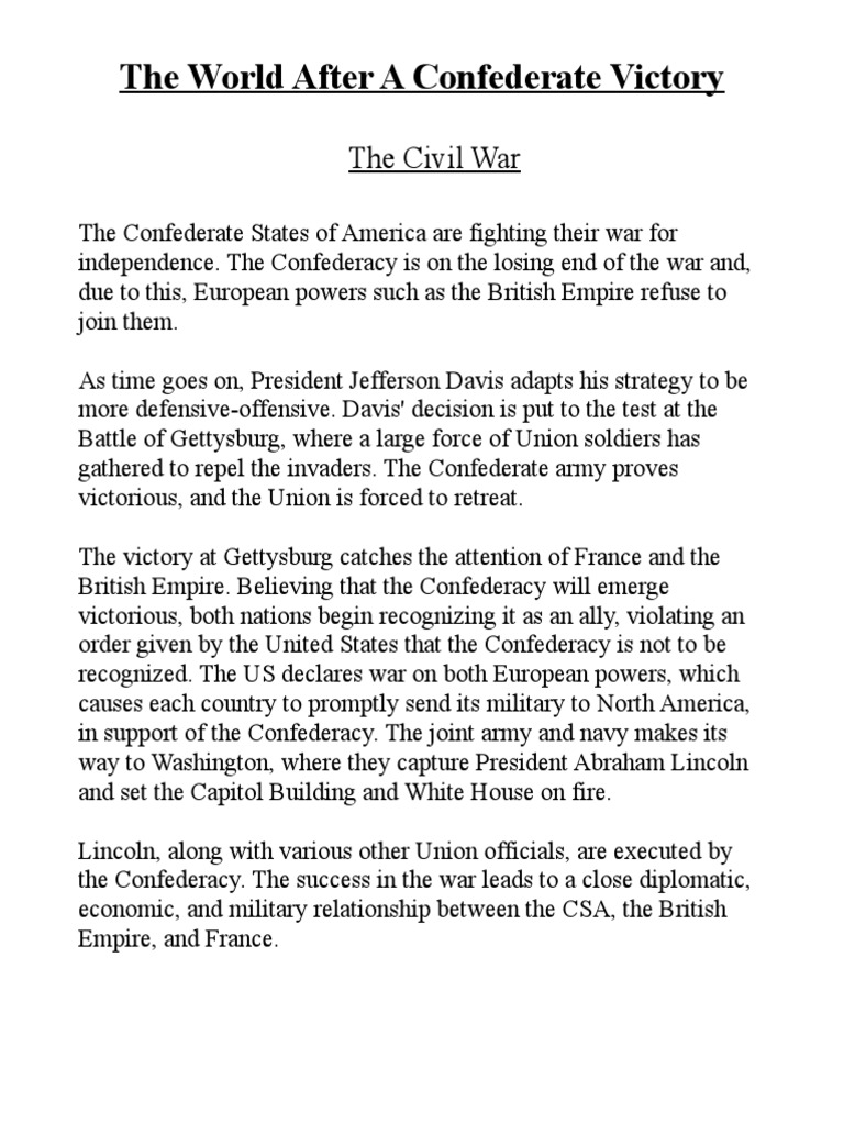 Alternate History: The World After A Confederate Victory in The ...
