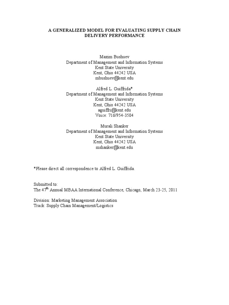 A Generalized Model For Evaluating Supply-Chain Delivery Performance | PDF | Supply Chain ...