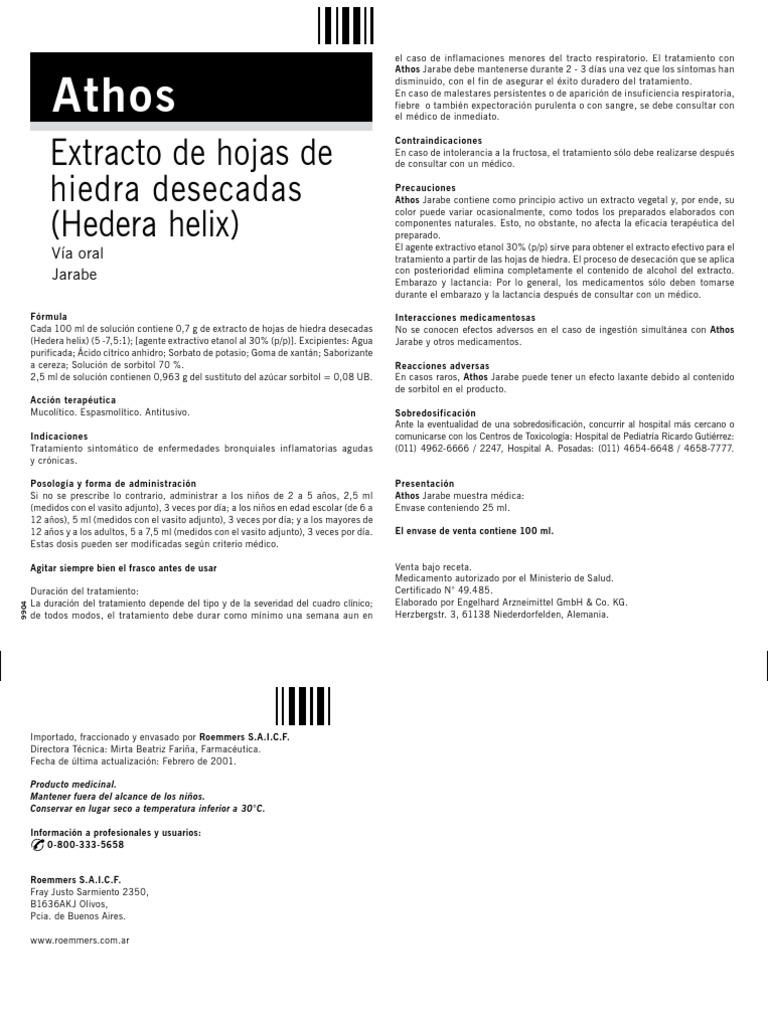 Athos Jarabe 9904 | PDF