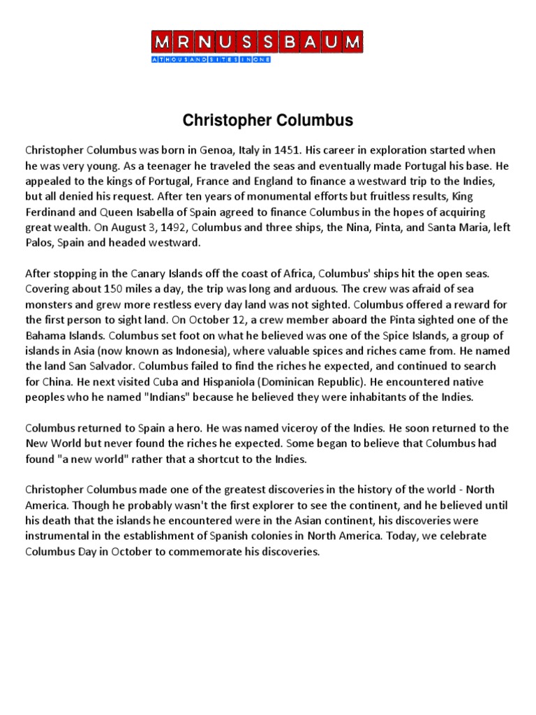 Columbus Reading Comprehension | PDF | Colonization Of The Americas ...