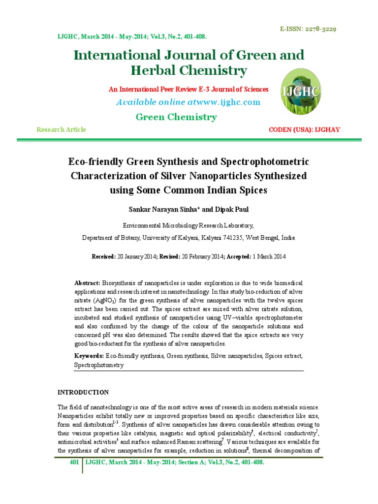 Eco-Friendly Green Synthesis and Spectrophotometric Characterization of Silver Nanoparticles ...