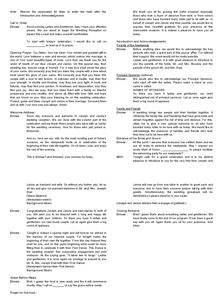 Wedding Script | Download Free PDF | Ceremonies | Prayer