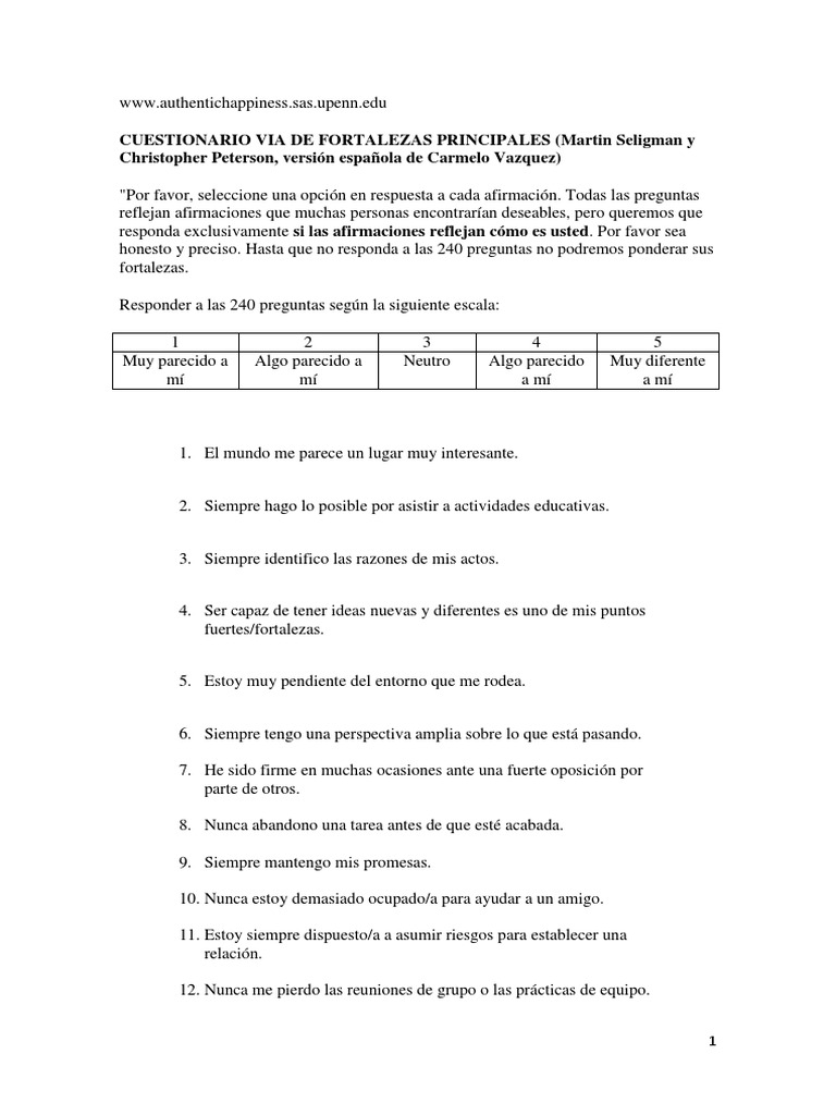 Cuestionario Via de Fortalezas Personales | Amor | Toma de decisiones