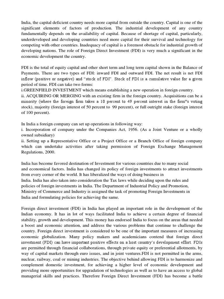 Trends and Patterns of Fdi in India | PDF | Foreign Direct Investment ...