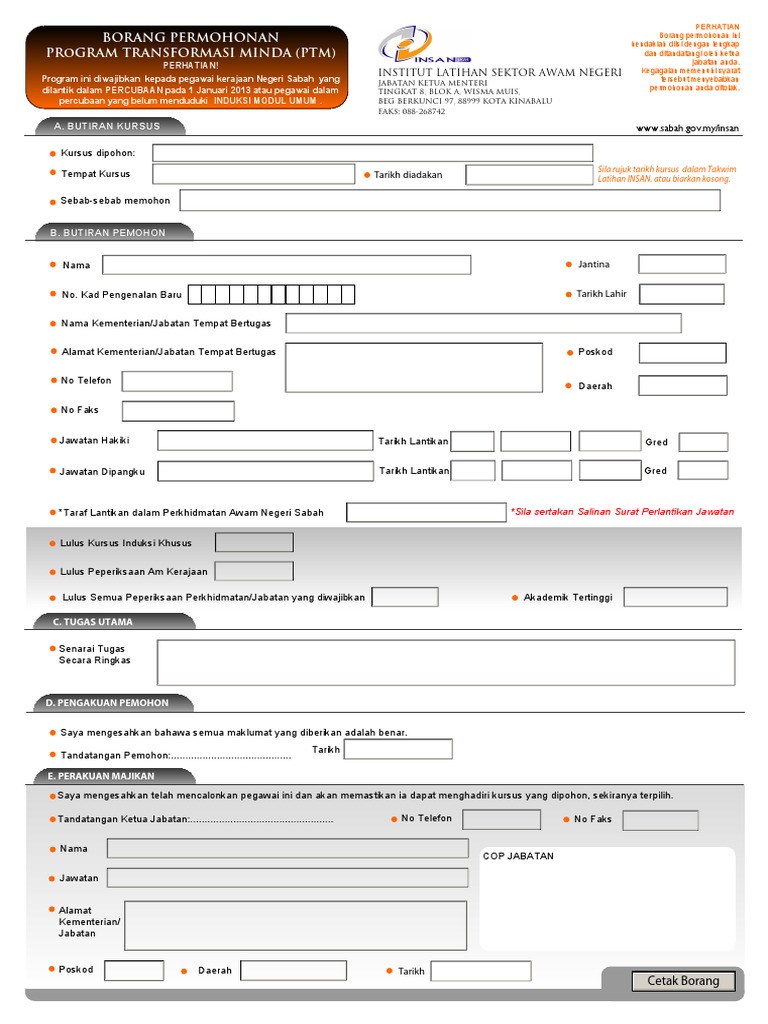 Borang Program Transformasi Minda INSANv.2 | PDF