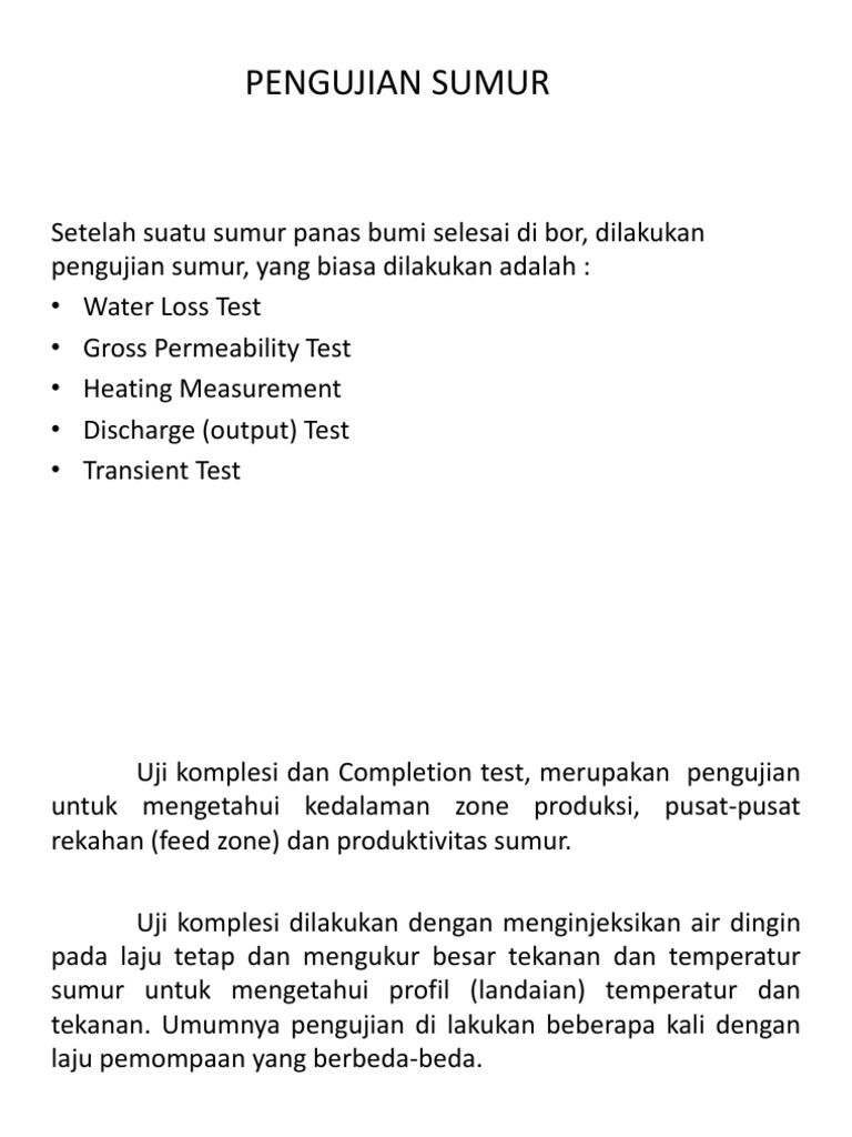 Uji Sumur Komplesi Dan Uji Panas | PDF | Metode & Bahan Ajar ...