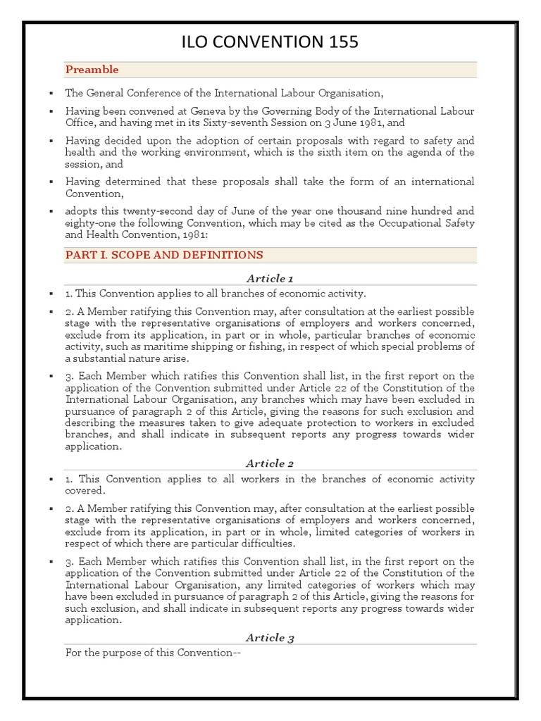 ILO COnvention 155 | PDF | International Labour Organization | Occupational Safety And Health