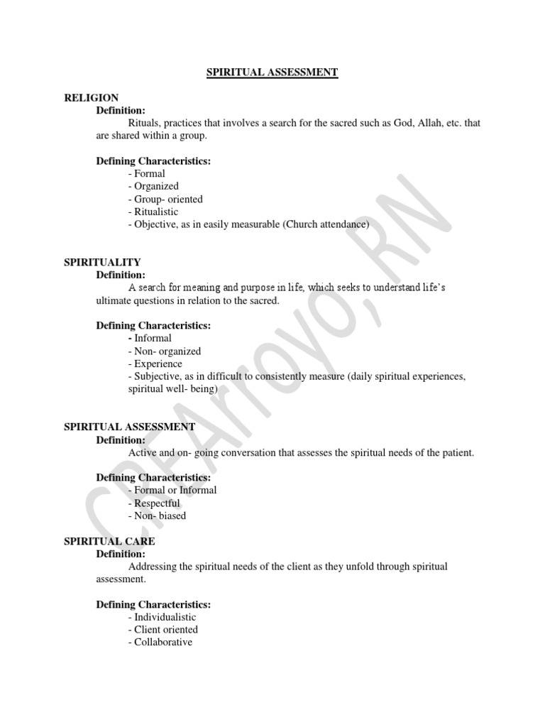 Spiritual Assessment | PDF | Spirituality | Fasting