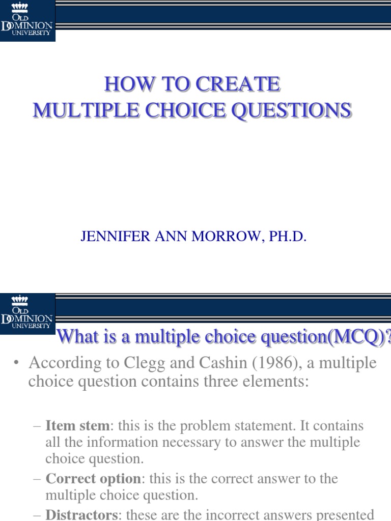 Creating Effective Multiple Choice Questions: Guidelines for Writing ...